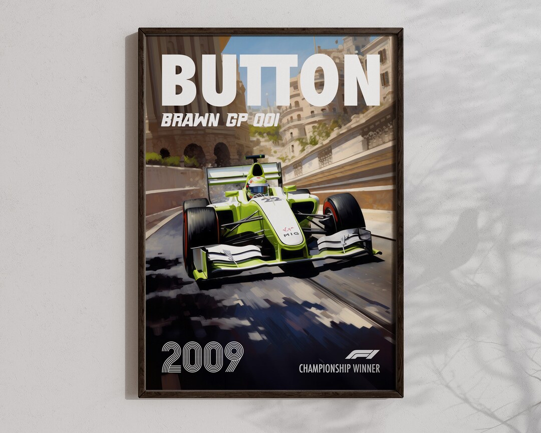 Jenson Button Poster Formula1 Race Car Wall Art Brawn GP Artwork F1 ...
