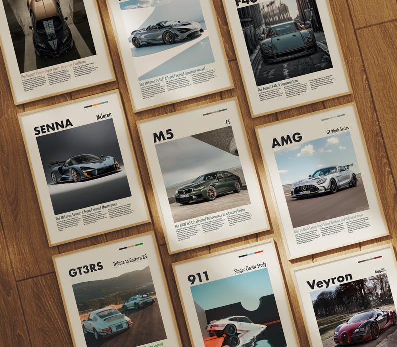 Set of 80+ Car Posters Automotive Home Wall Art Cool Racing Prints ...