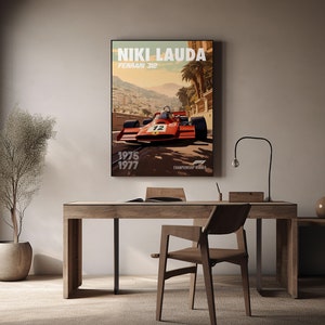 Niki Lauda Poster Formula1 Race Car Wall Art Ferrari 312 Artwork F1 ...