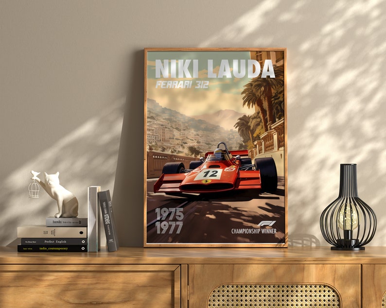 Niki Lauda Poster Formula1 Race Car Wall Art Ferrari 312 Artwork F1 ...