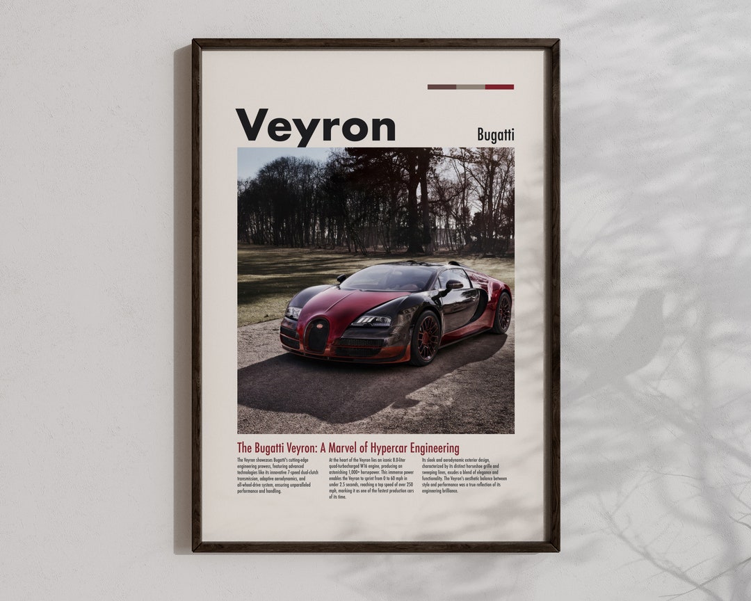Bugatti Veyron Poster Aesthetic Sports Car Wall Art Cool Cars Prints ...