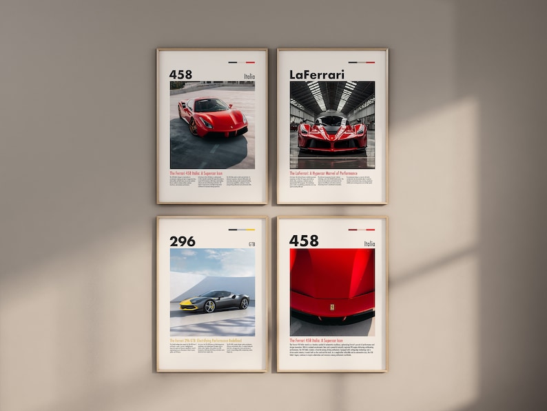 Set of 20 Ferrari Posters Automotive Home Wall Art Cool Racing Artwork ...