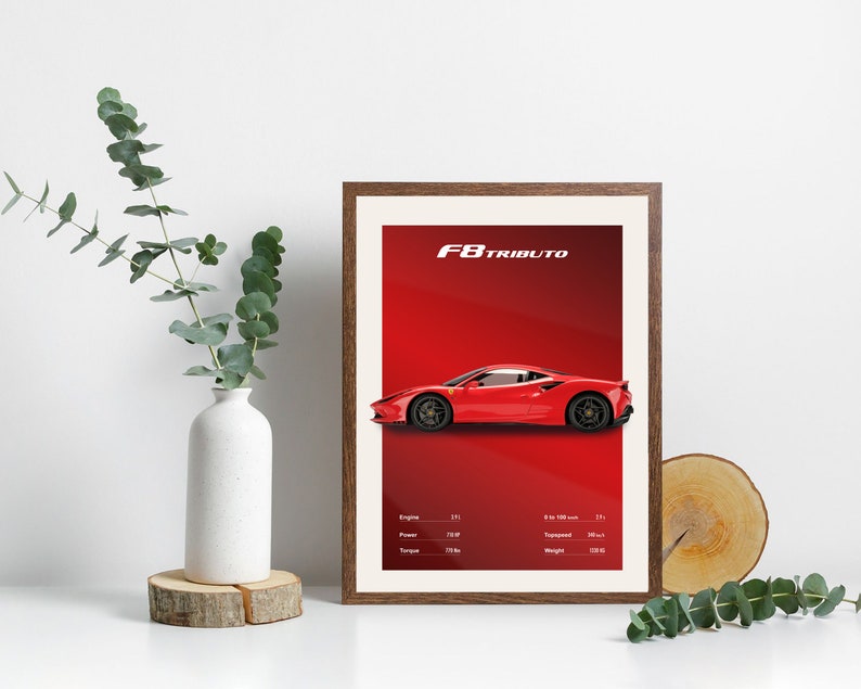 Ferrari F8 Tributo Poster Automotive Home Decoration Downloadable ...