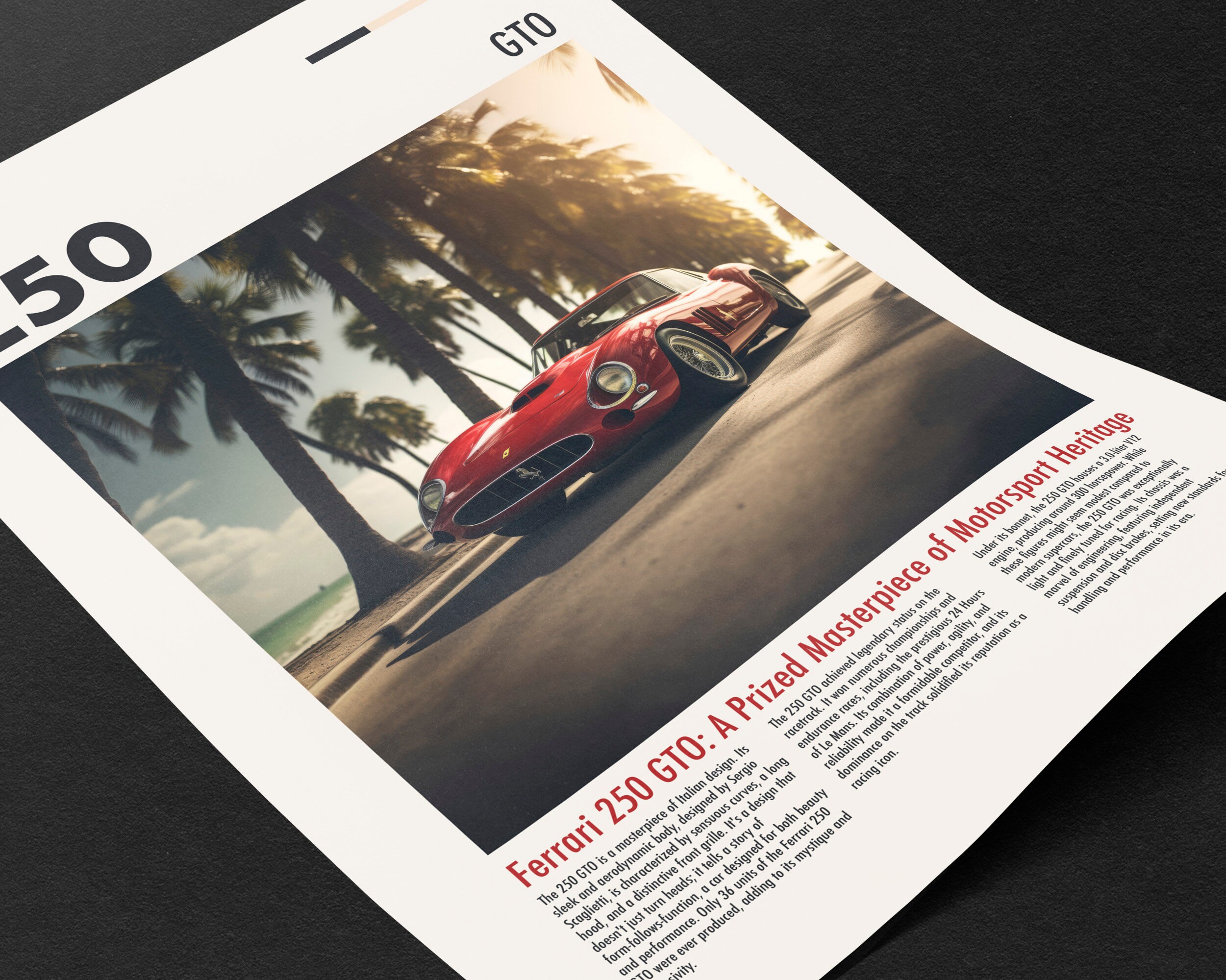 Ferrari 250 GTO Poster Sports Car Wall Art Ferrari GTO Artwork Ferrari ...