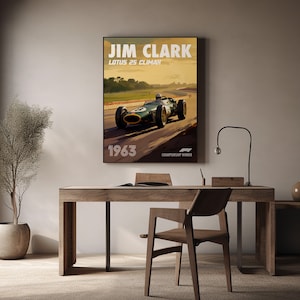 Vintage Jim Clark Poster Formula1 Race Car Wall Art Lotus 25 Climax ...