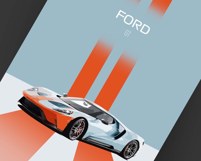 Printable Ford GT Gulf Wall Art, Ford GT Race Car Poster, Hyper Car ...
