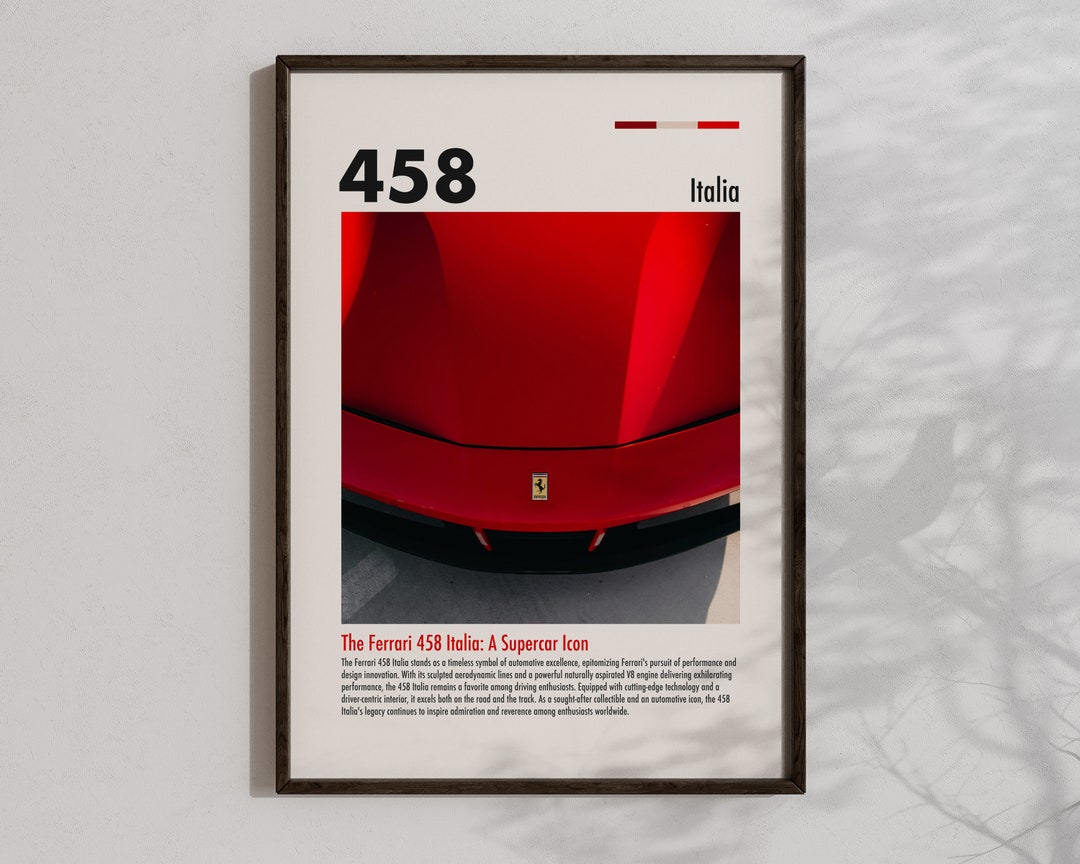 Ferrari 458 Italia Poster Super Car Wall Art Cool Automotive Prints ...