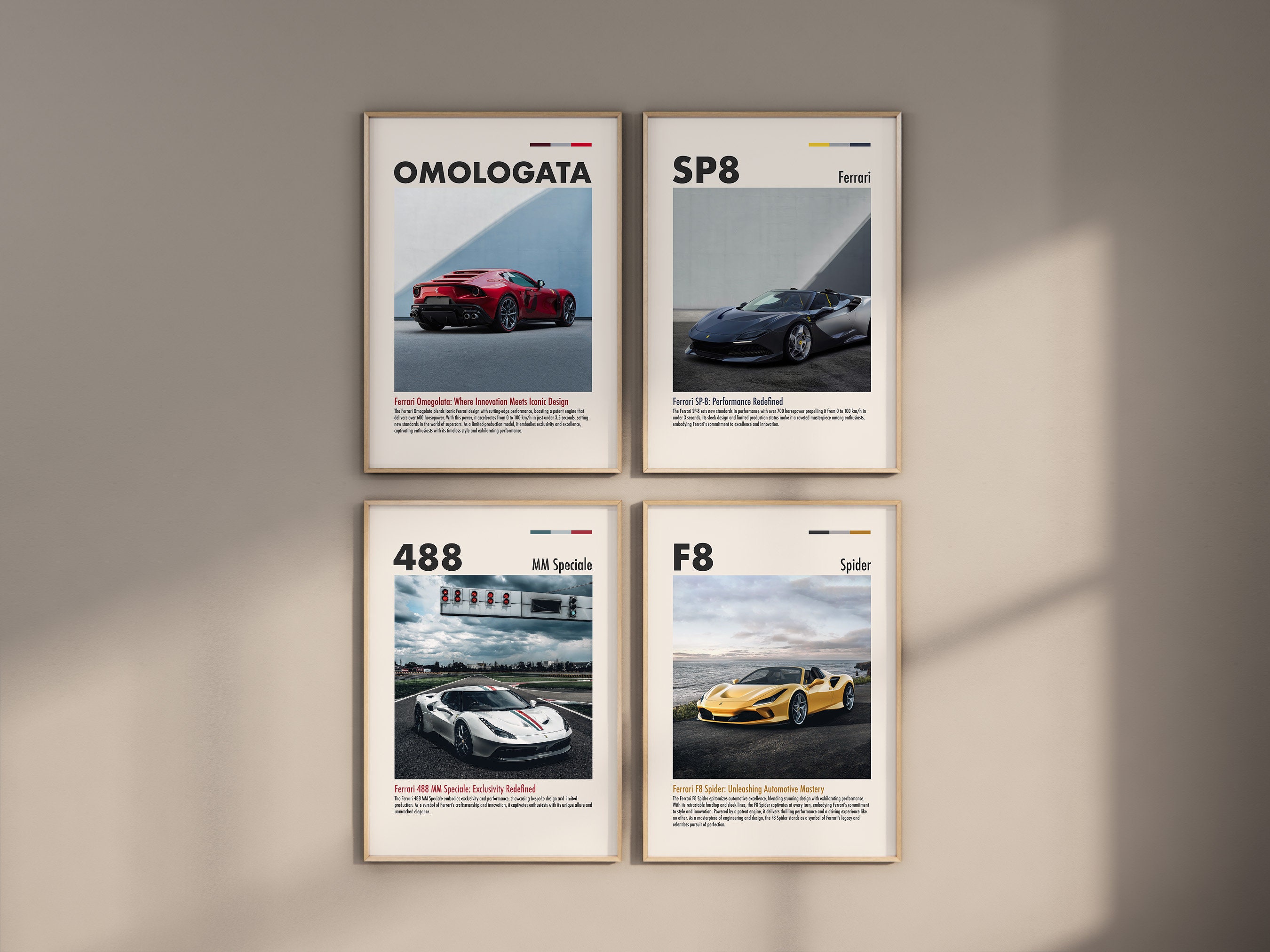 Set of 20 Ferrari Posters Automotive Home Wall Art Cool Racing Artwork ...