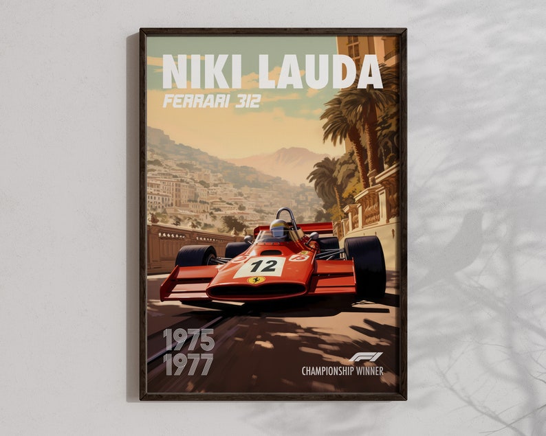 Niki Lauda Poster Formula1 Race Car Wall Art Ferrari 312 Artwork F1 ...