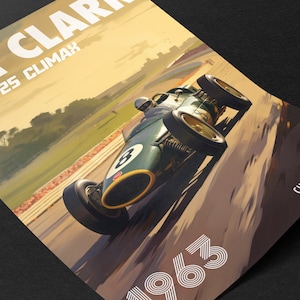 Vintage Jim Clark Poster Formula1 Race Car Wall Art Lotus 25 Climax ...