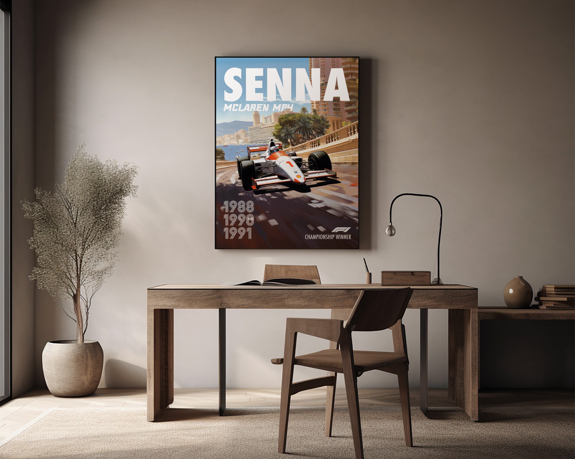 Vintage Ayrton Senna Poster Formula1 Race Car Wall Art Mclaren Mp4 ...