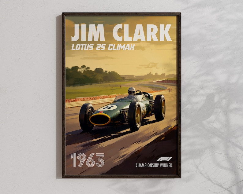 Vintage Jim Clark Poster Formula1 Race Car Wall Art Lotus 25 Climax ...