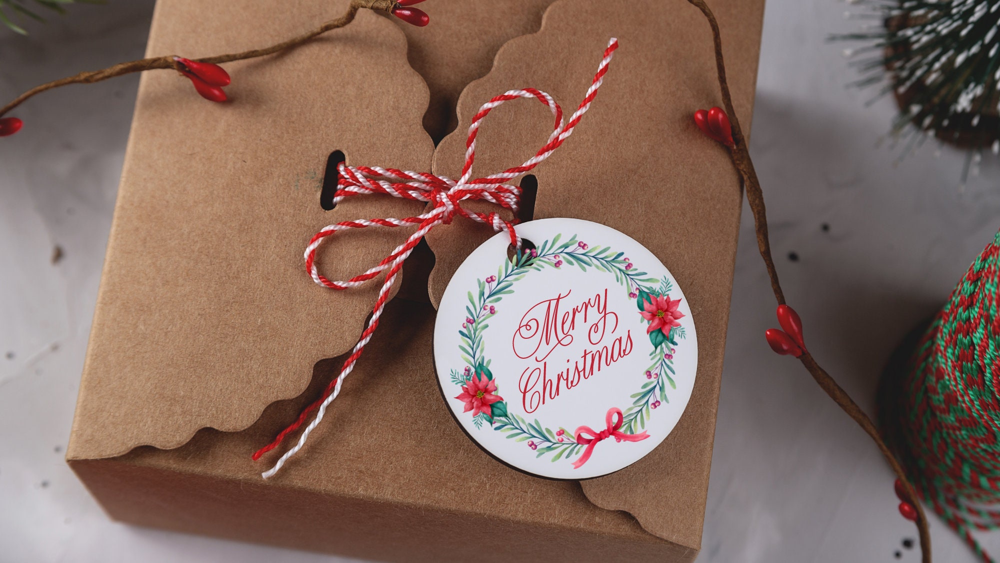 Editable Canva Christmas Tags Template With Watercolor Christmas Wreath ...