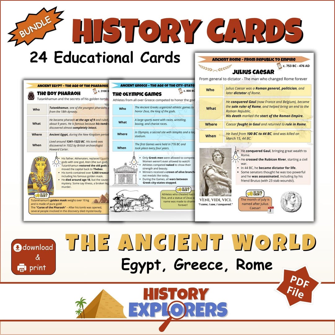 Ancient History Cards for Kids | Egypt, Greece, Rome | Educational ...
