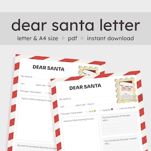 Dear Santa, Letter to Santa, Christmas, Instant Download, Kids Letter ...