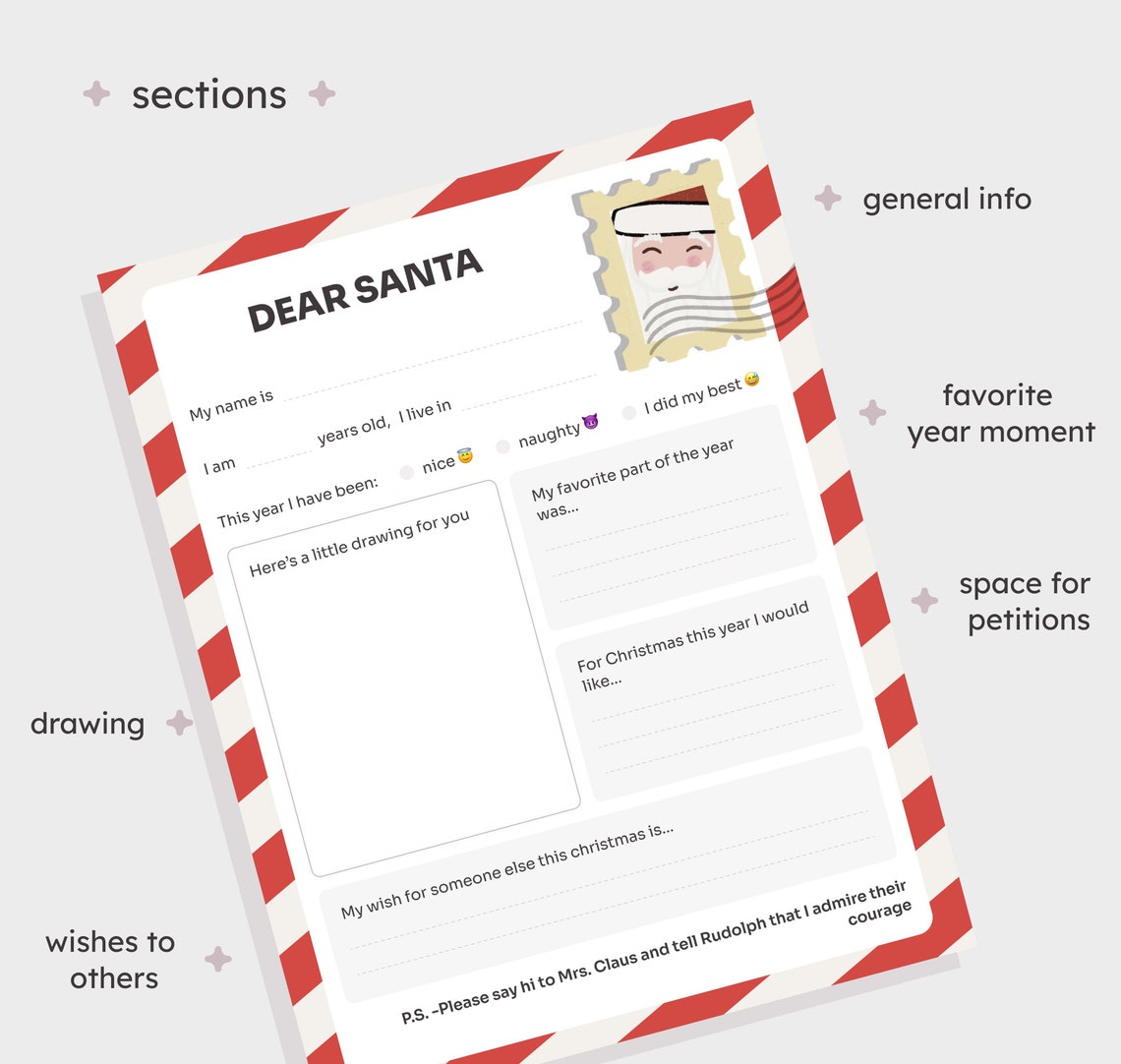 Dear Santa, Letter to Santa, Christmas, Instant Download, Kids Letter ...