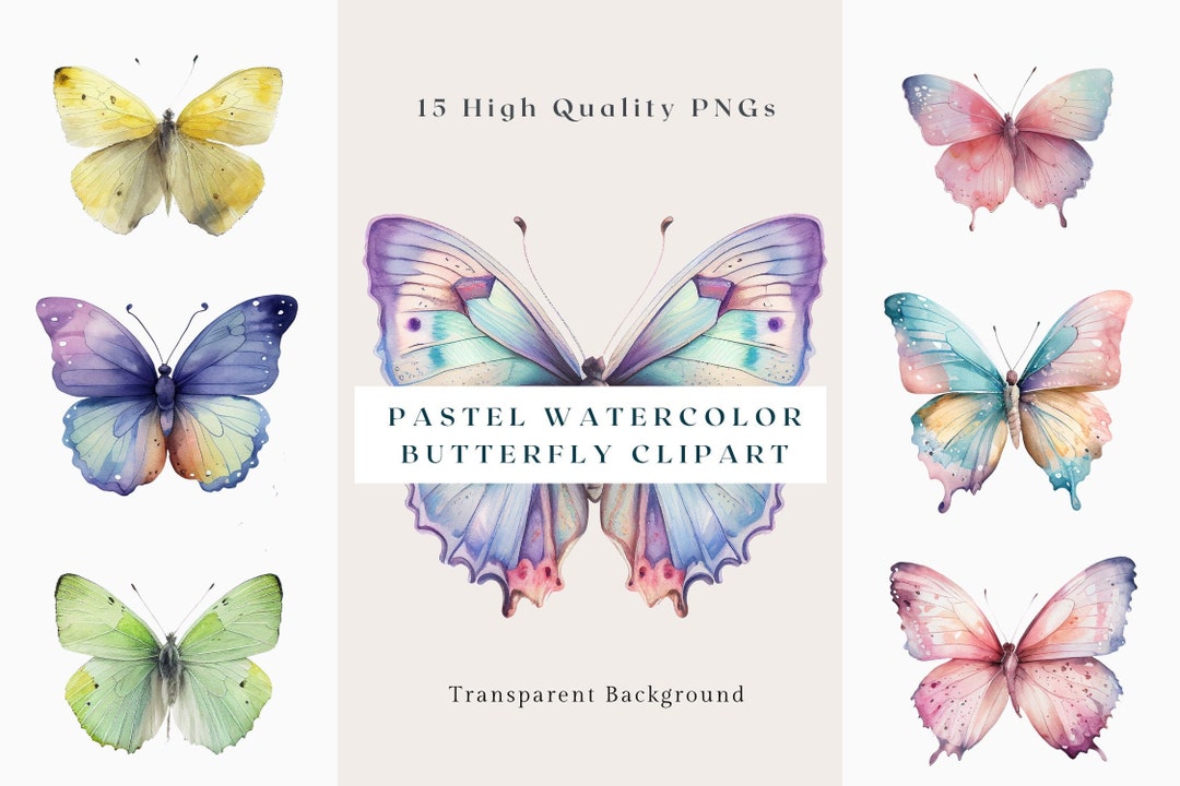 15 Delicate Pastel Watercolor Butterfly Cliparts Instant - Etsy