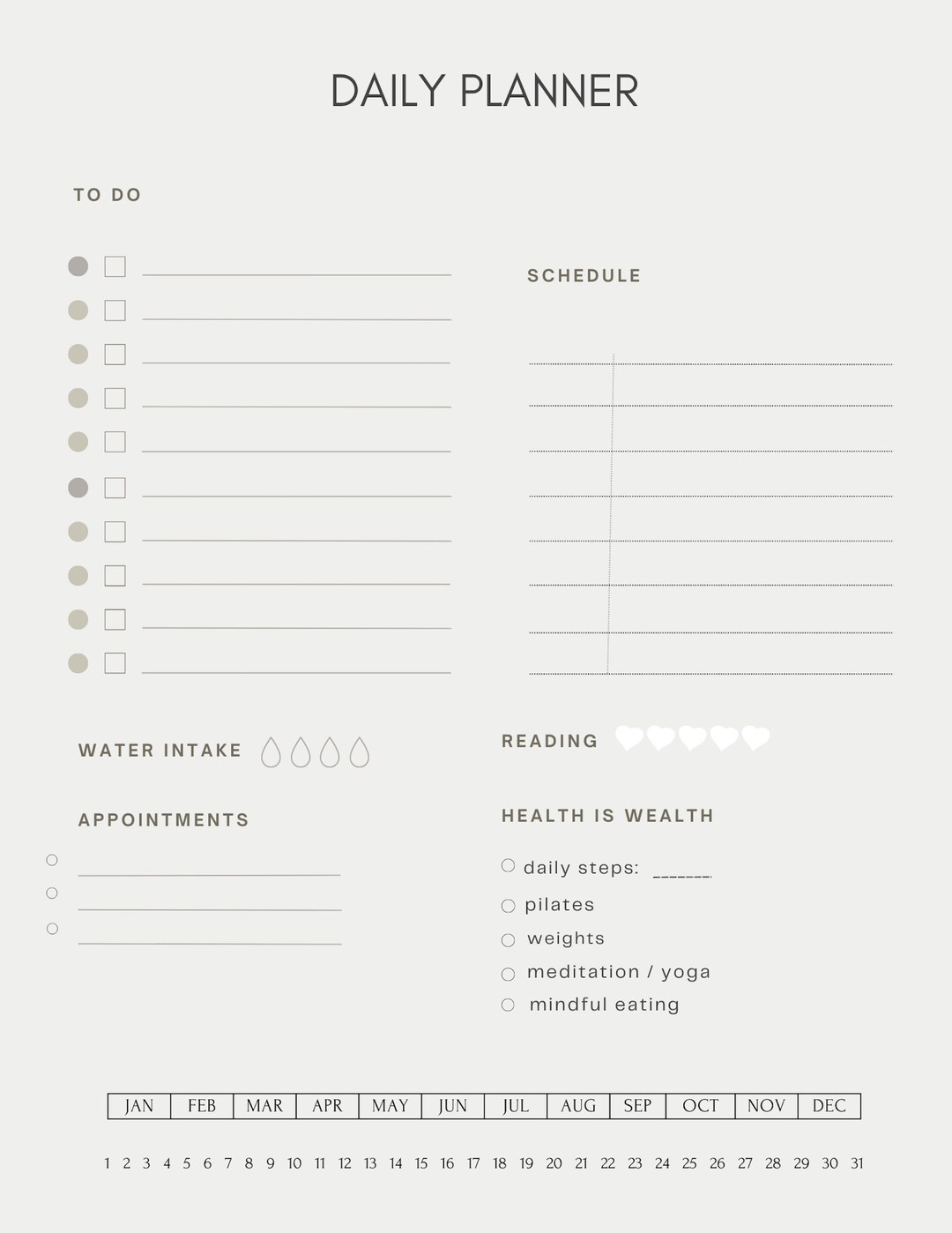 Minimalist Neutral Daily Planner Template - Etsy