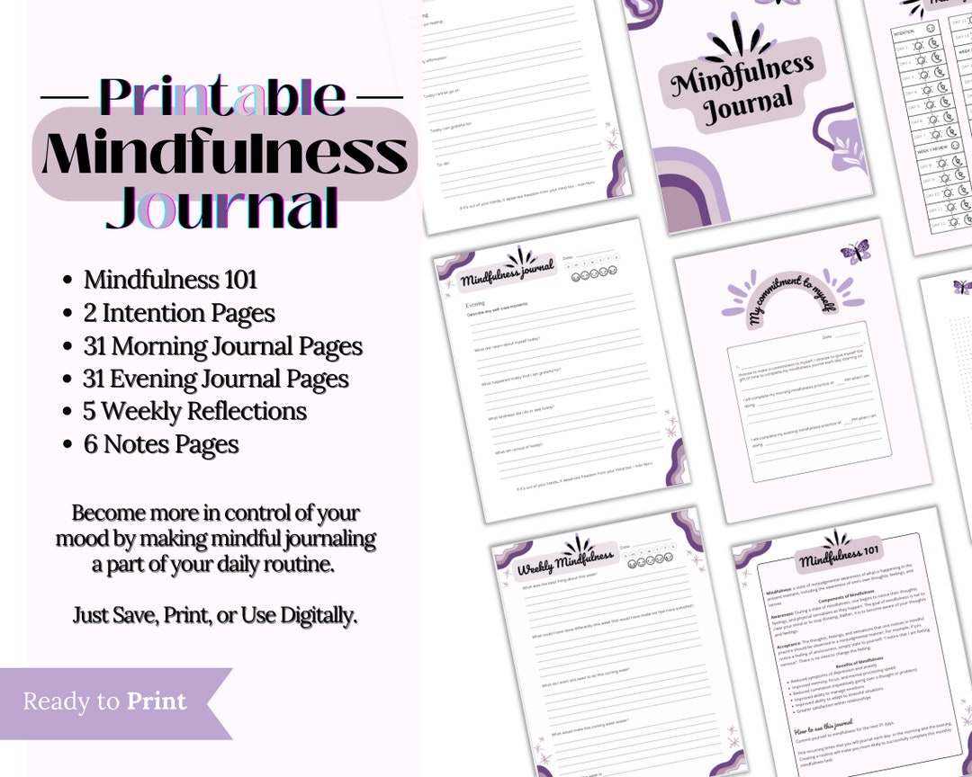 Monthly Mindfulness Journal, Mindfulness Workbook, Mental Health ...