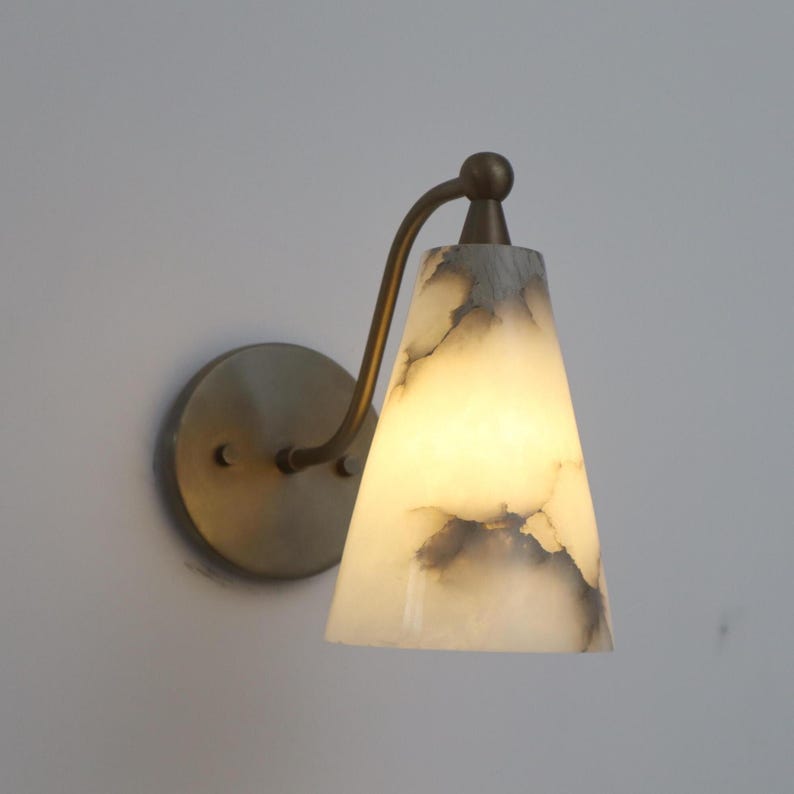 Lucca Alabaster Wall Sconce Mid Century Raw Brass Wall Light - Etsy