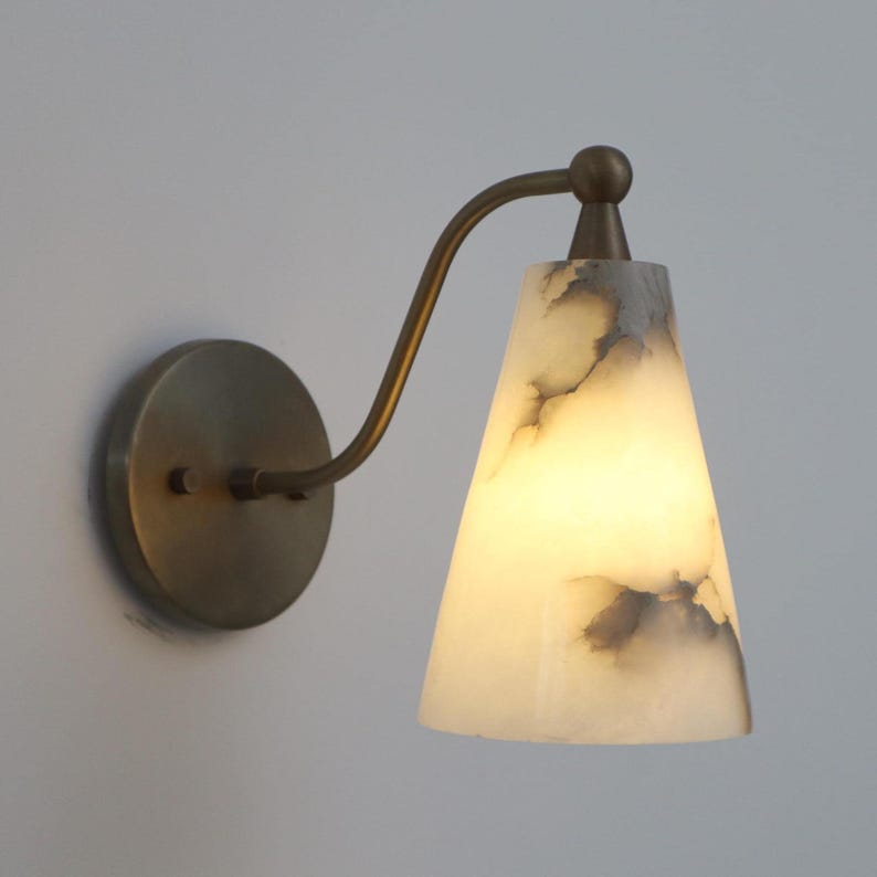 Lucca Alabaster Wall Sconce Mid Century Raw Brass Wall Light - Etsy