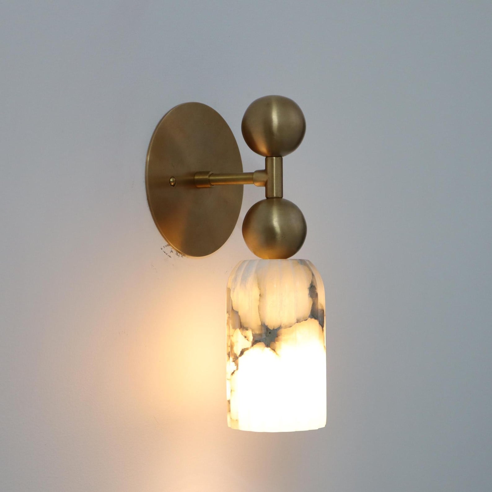 Natural Alabaster Stone and Solid Brass Wall Lamp,minimalist Designer ...