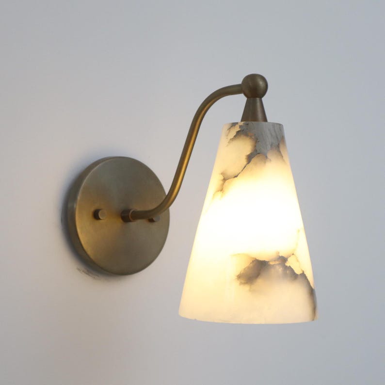 Lucca Alabaster Wall Sconce Mid Century Raw Brass Wall Light - Etsy