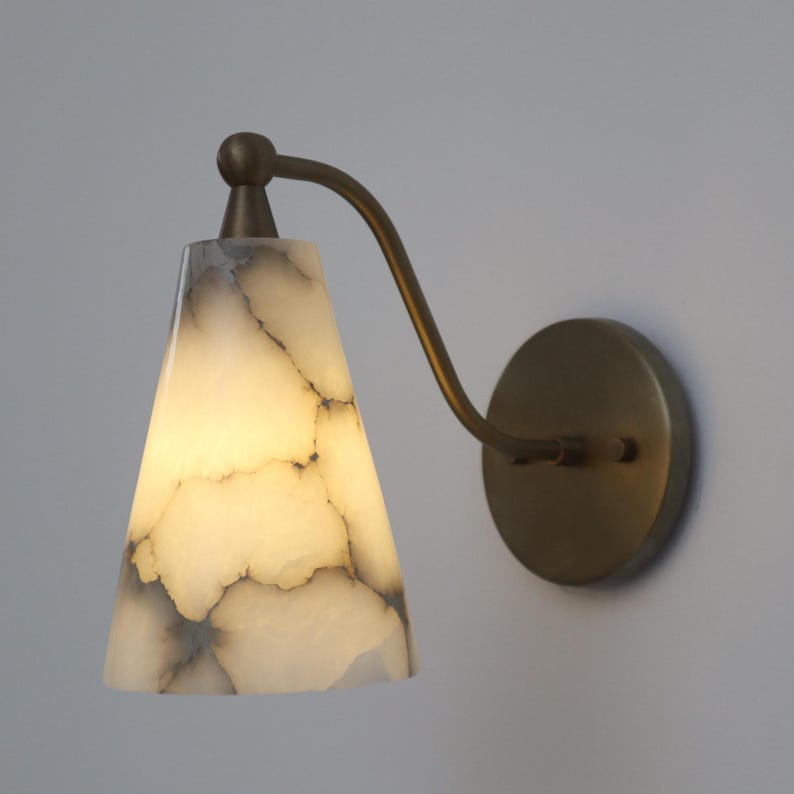 Lucca Alabaster Wall Sconce Mid Century Raw Brass Wall Light - Etsy