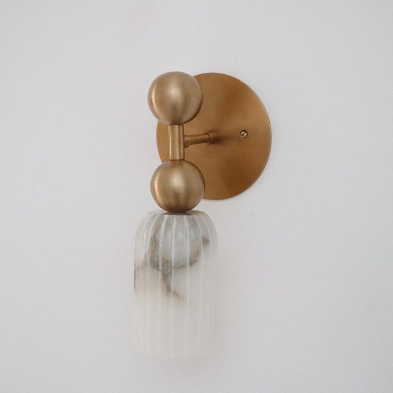 Natural Alabaster Stone and Solid Brass Wall Lamp,minimalist Designer ...