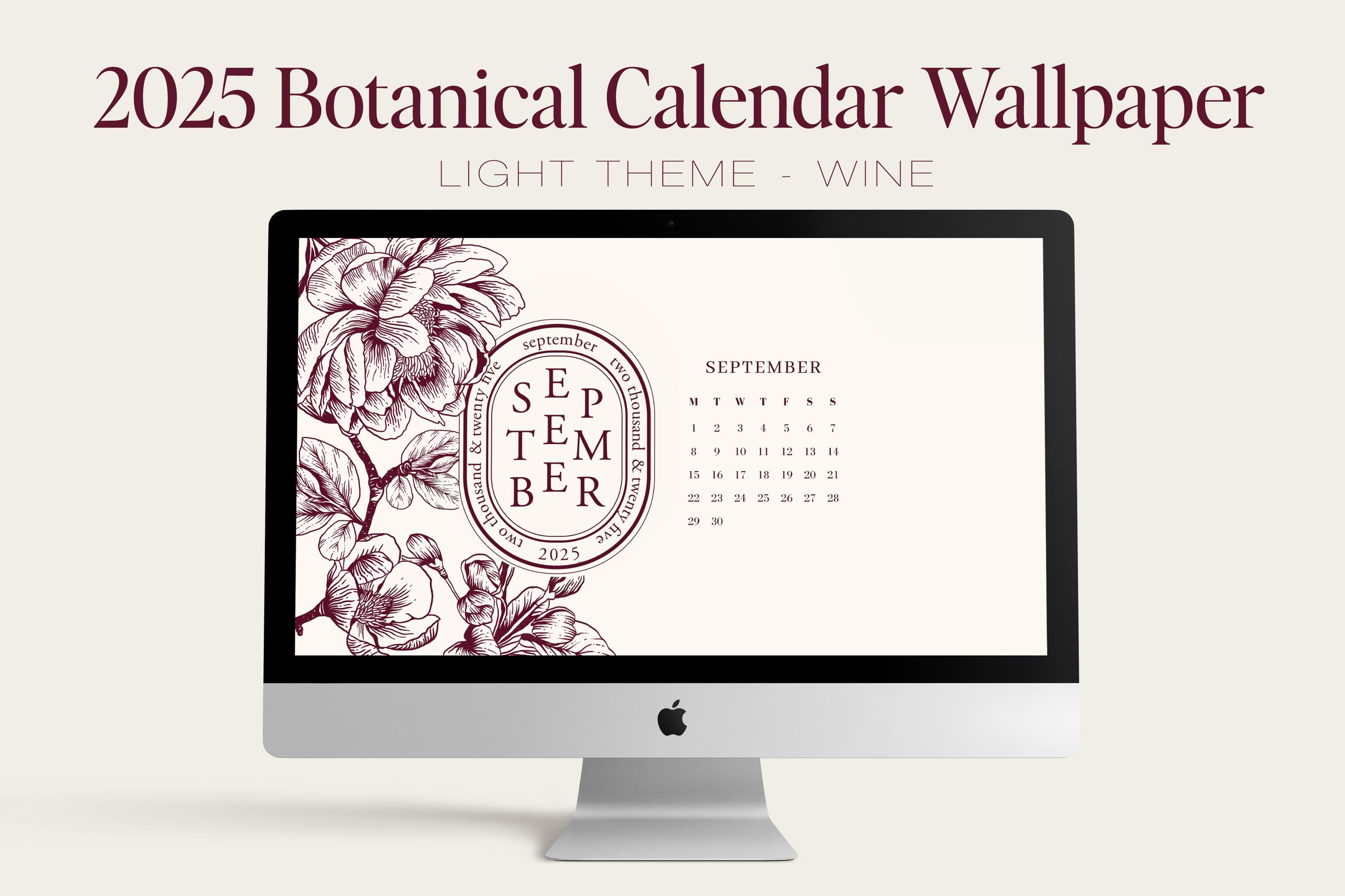 2025 Monthly Desktop Wallpaper Calendar | Botanical Floral | Light Wine ...