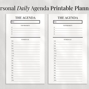 Personal Size Undated Daily Agenda | Planner Schedule | Printable ...