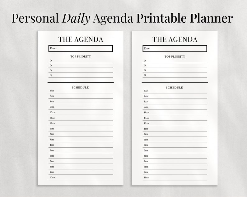 Personal Size Undated Daily Agenda | Planner Schedule | Printable ...