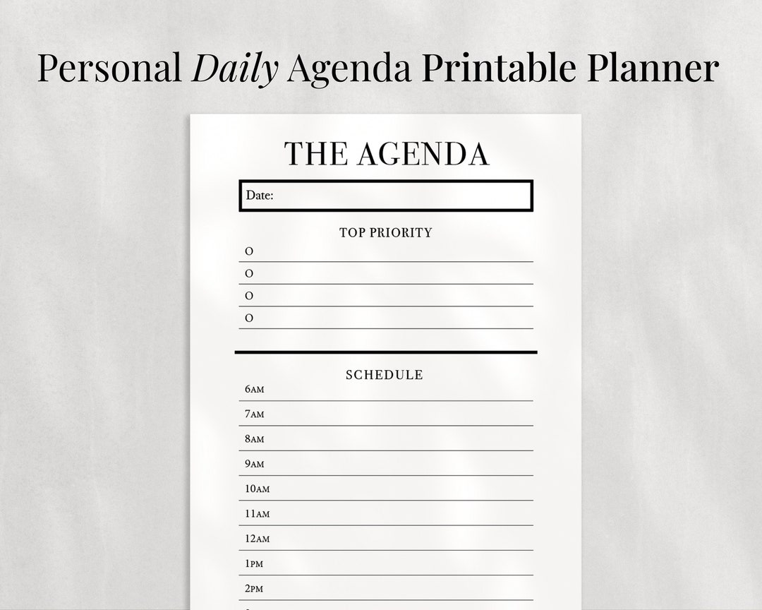 Personal Size Undated Daily Agenda | Planner Schedule | Printable ...