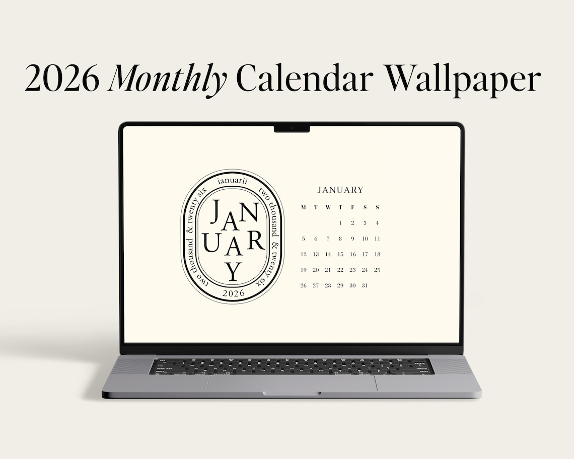 2026 Monthly Desktop Wallpaper Calendar | Neutral - Etsy