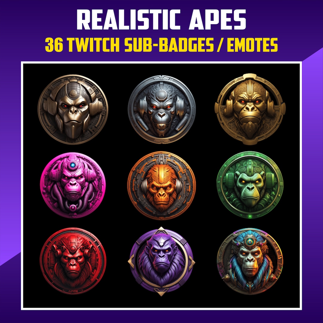 Ape Twitch Sub Badges, Twitch Badges, Sub Bit Badges for Streamers ...