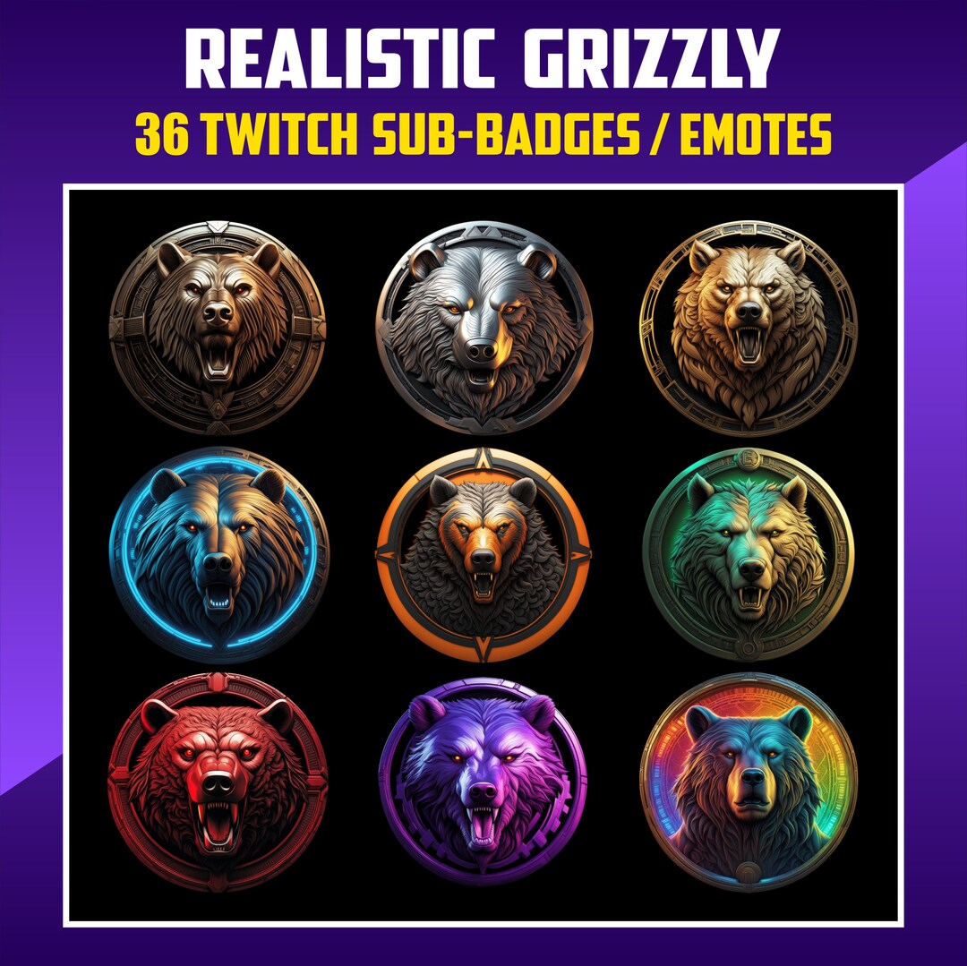 Grizzly Twitch Sub Badges, Twitch Badges, Sub Bit Badges for Streamers ...