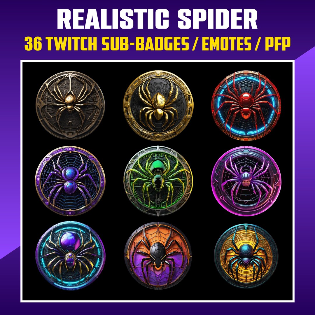 Spider Twitch Sub Badges, Sub Bit Badges for Streamers, Kick, Vtuber, Avatars, Emote - Etsy