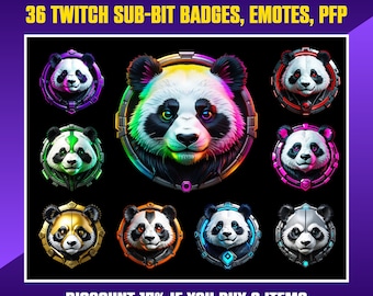 Neon Panda Twitch Sub Badges | 6 Tier Bit Badges for Stream | Glow ...