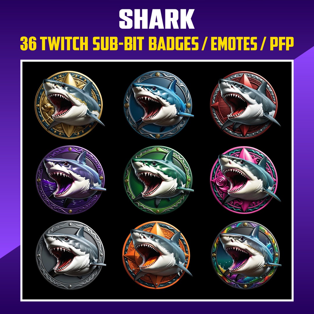 Shark Twitch Sub Badges, Sub Bit Badges for Streamers, Kick, Vtuber ...