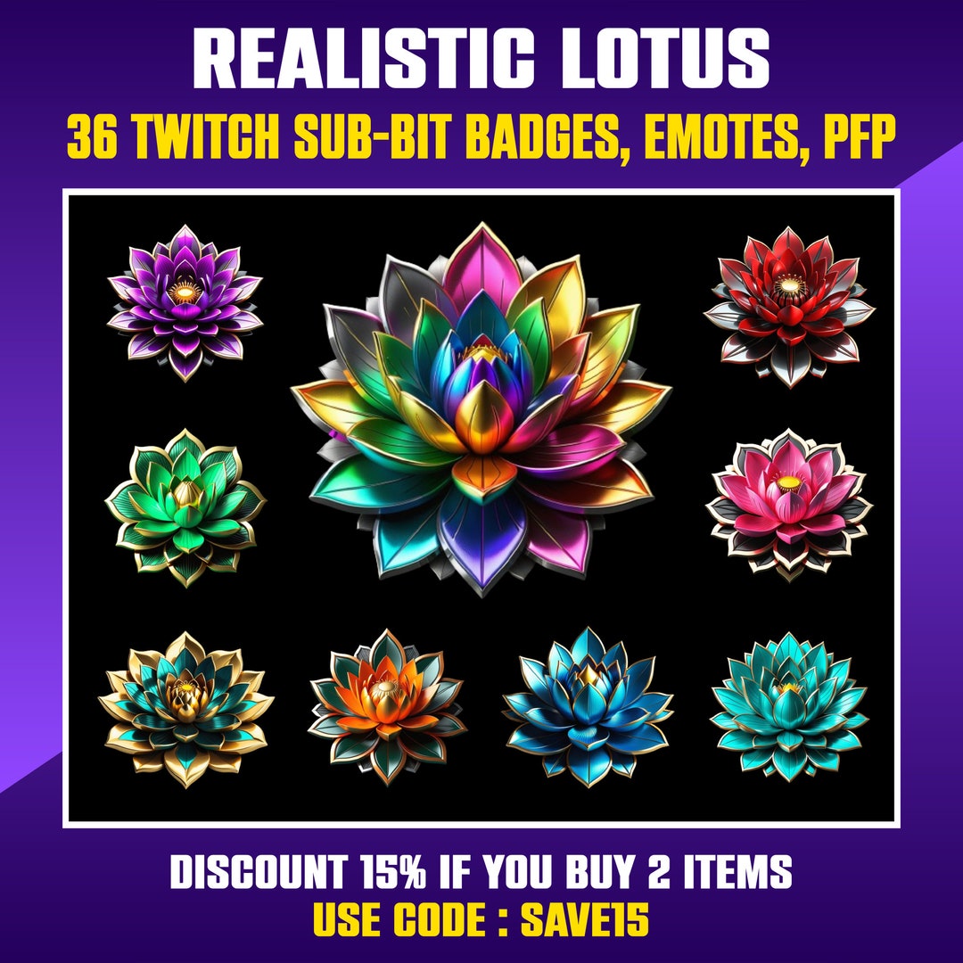 Lotus Twitch Sub Badges: Realistic Emotes, Vtuber Avatars (digital ...