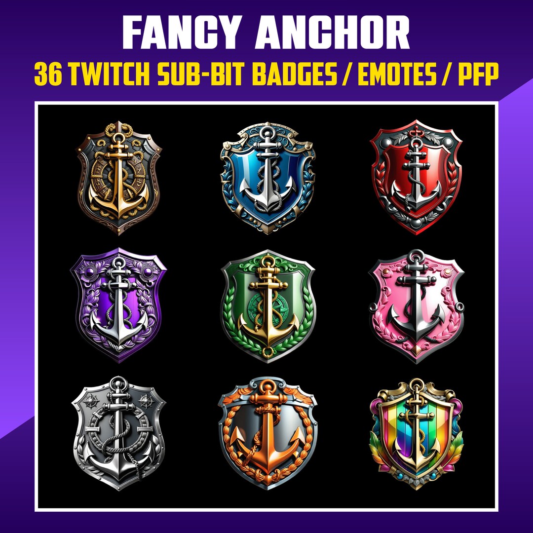 Anchor Twitch Sub Badges, Sub Bit Badges for Streamers, Kick, Vtuber ...