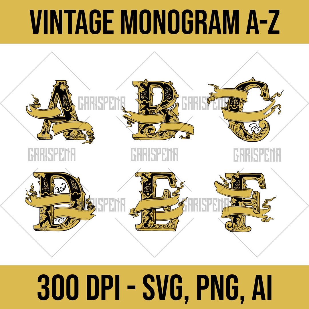 Vintage Monogram Letters Vector Bundle SVG, Logo Alphabet, 26 Letters A ...