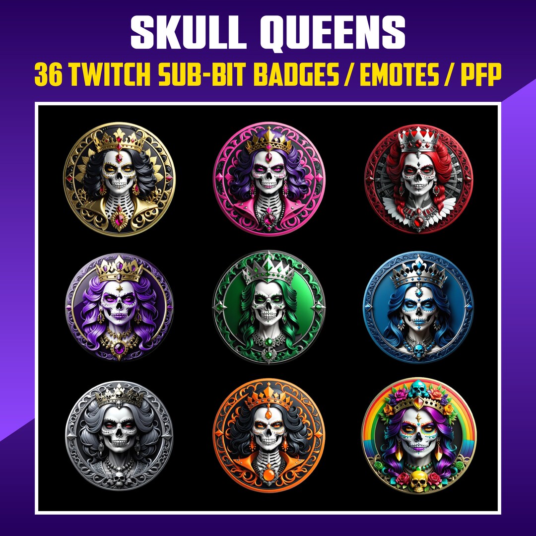 Skull Queen Twitch Sub Badges: Streamer Emotes, Vtuber Avatars (digital ...