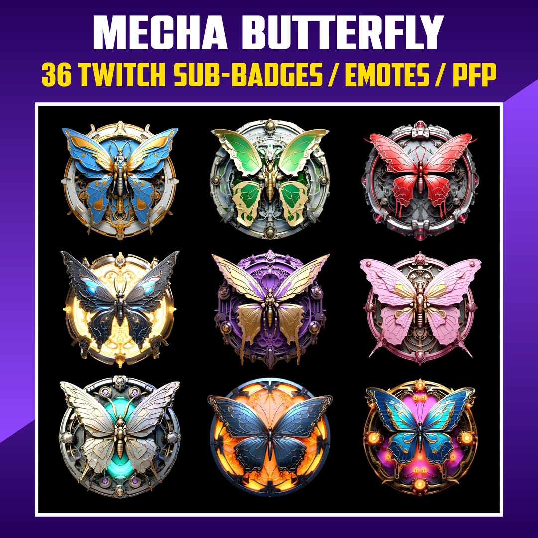 Mecha Butterfly Twitch Sub Bit Badges | Mecha Butterfly Kick Sub Bit ...