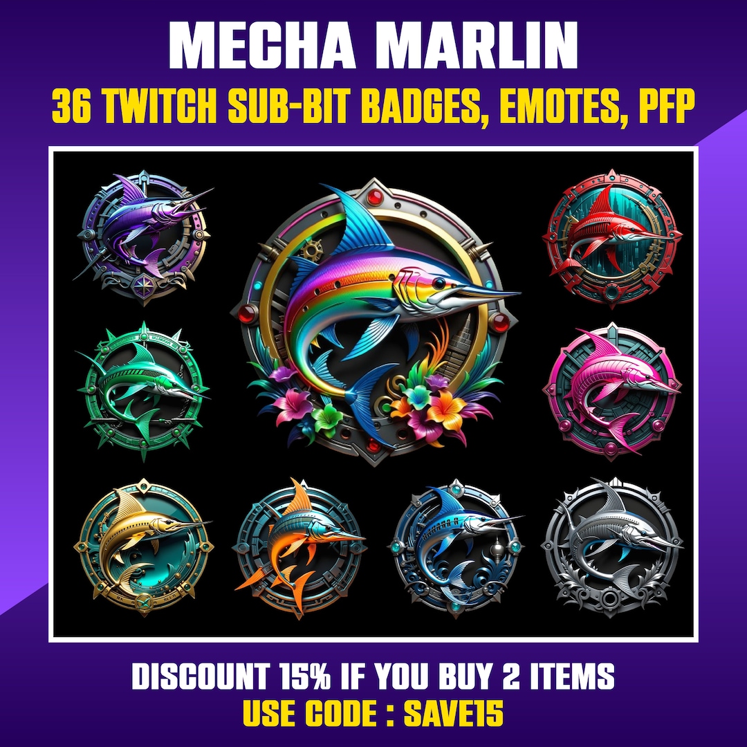 Marlin Twitch Sub Badges, Sub Bit Badges for Streamers, Kick, Vtuber ...