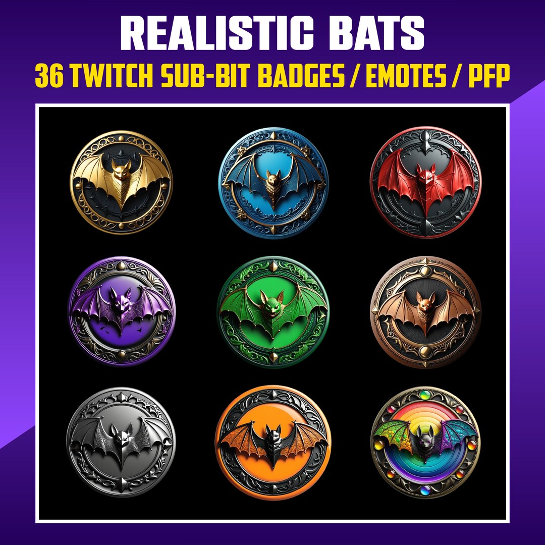Bat Twitch Sub Badges, Sub Bit Badges for Streamers, Kick, Vtuber ...