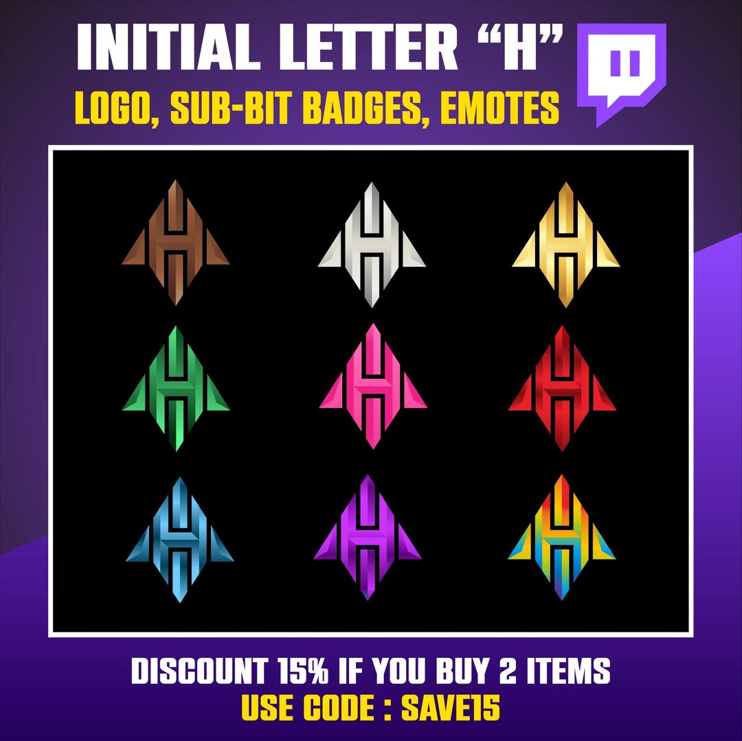 H Twitch Sub Badges, H Gaming Logo, H Twitch Emotes, H Letter for ...
