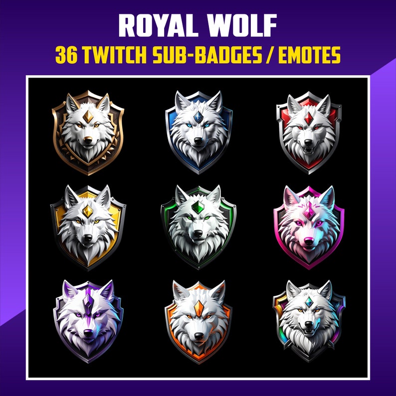 Royal Wolf Twitch Sub Bit Badges for Streamers, Kick, Vtuber, Avatars, Emote, Clipart ...