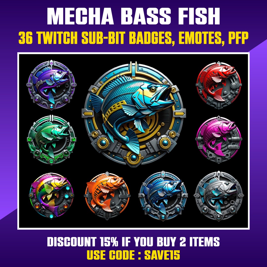 Bass Fish Twitch Sub Badges, Sub Bit Badges for Streamers, Kick, Vtuber ...