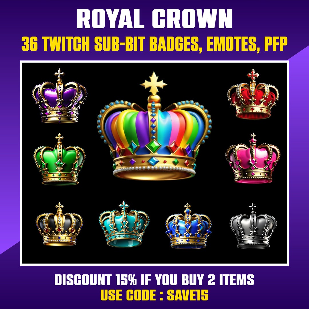 Crown Twitch Sub Badges: Royal Emotes, Bit Badges (PNG Digital Download ...